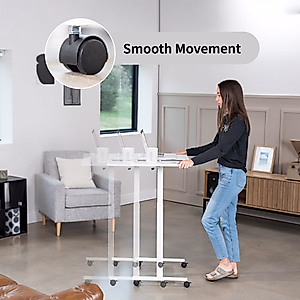 VIVO Mobile Compact 28 inch Pneumatic Lift Sit to Stand Laptop Desk, Rolling Presentation Cart, Height Adjustable Ergonomic Workstation with Locking Wheels, White, CART-V00LW