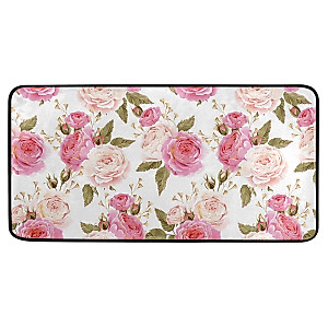 AGONA Anti Fatigue Kitchen Mat Spring Pink Rose Floral Flower Kitchen Floor Mat Soft Standing Mats Non Slip Kitchen Rugs Bath Rug Runner Carpet for Home Decor Indoor Outdoor