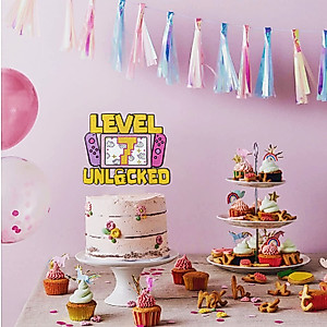 Girls Level 7 Unlocked Cake Topper, Glitter Girls Gaming 7th Birthday Cake Topper, Video Game Theme Party Decoration, Girl Gamer Birthday Favor