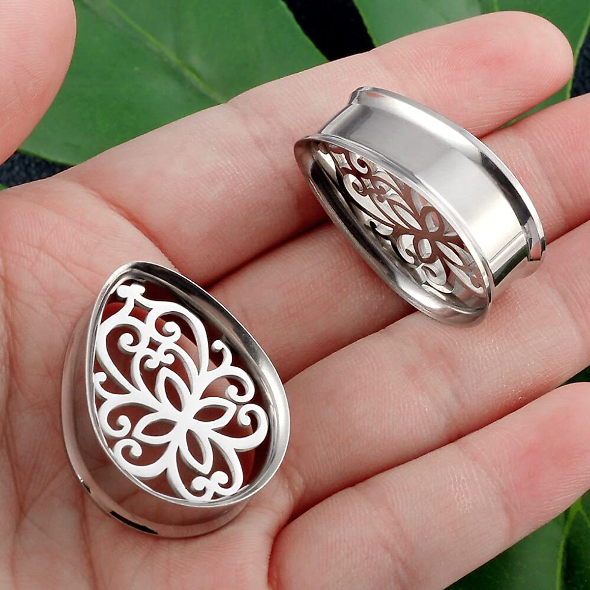 LADEMAYH 2 PCS Teardrop Double Flared Ear Plugs Tunnels Gauges For Women Stretched Silver Stainless Steel Ear Hangers Lightweight Body Piercing Jewelry Gauge: 00g(10mm)