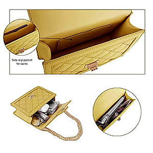 SG SUGU Small Quilted Crossbody Bag, Trendy Designer Shoulder Bag, Phone Wallet Purse for Women (Yellow)