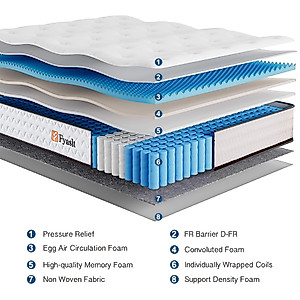 King Size Mattress, 12 Inch Memory Foam Hybrid Mattress King, Pocket Spring Mattress in a Box for Motion Isolation,Strong Edge Support, Pressure Relief, Plush Feel, CertiPUR-US,100 Nights Trial