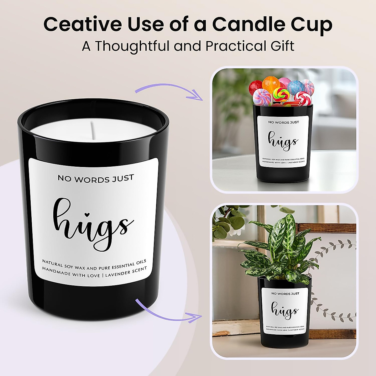 TONESLIX Sympathy Gifts for Loss of Loved One, Mom, Bereavement Gift Ideas, Thinking of You Gifts for Women, Condolences/Comfort/Get Well Soon Gift, Miscarriage, No Words Just Hugs Sympathy Candle