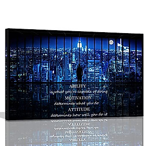 Inspirational Wall Art for Bedroom Positive Quotes Wall Decor New York Skyline Room Decor Men Office Wall Art Entrepreneur Bedroom Art Wall Decor Blue Quotes Wall Pictures Ready to Hang 16x24inch
