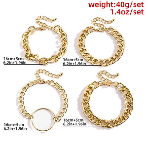 JWICOS Gold Chunky Chain Bracelet for Women Charm Boho Bracelet for Women Flat Cable Chunky Chain Bangle with Circle Set of 4 (Gold)