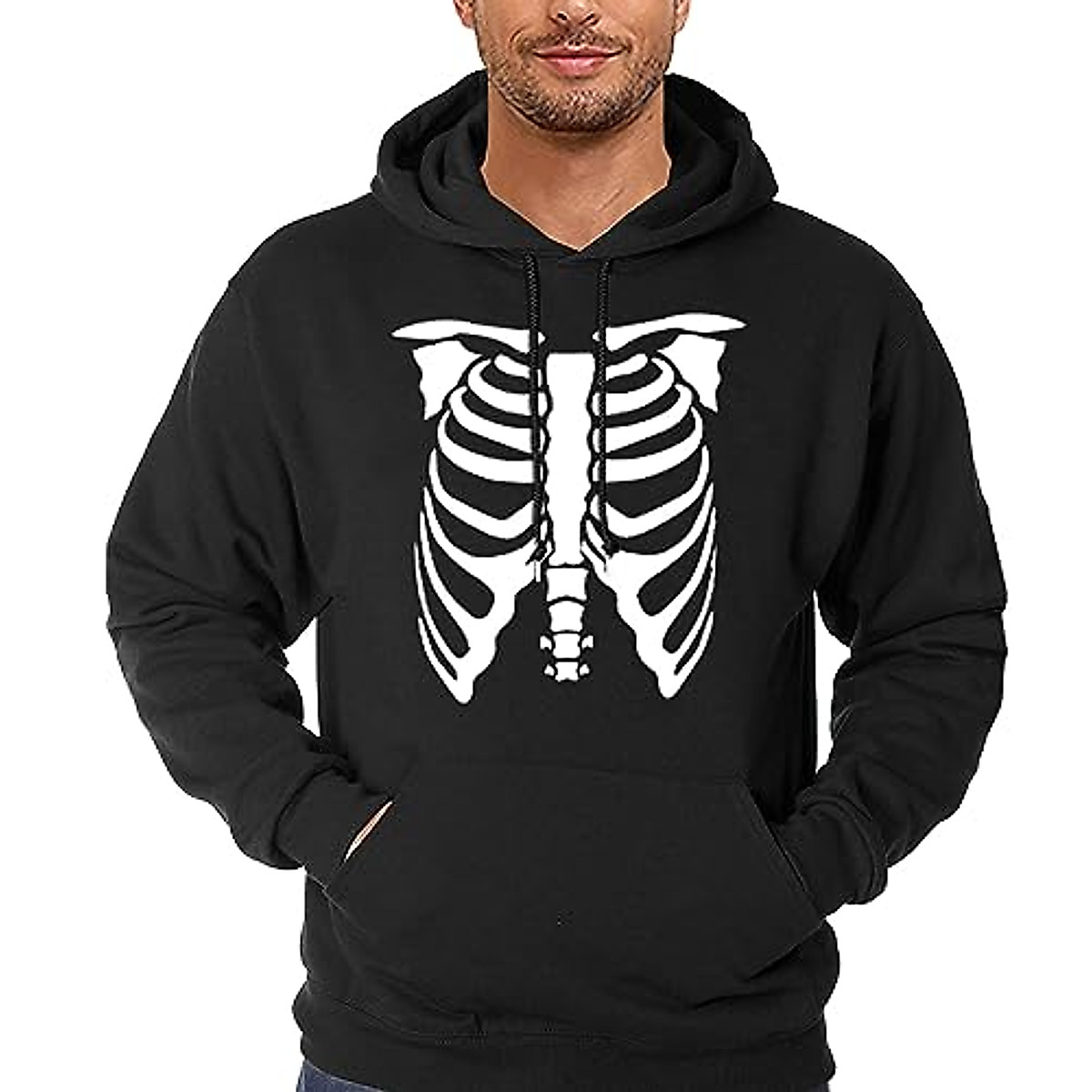 AOBUTE Adult Lightweight Skeleton Hoodie Drawstring Halloween Pocket Hooded Pullover XL