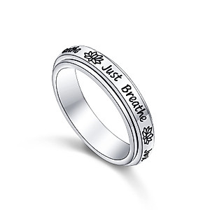 JZMSJF S925 Sterling Silver Spinner Fidget Rings for Anxiety Relief Boredom ADHD Autism Band Women Size 7