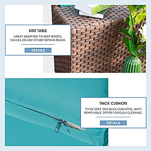 OC Orange-Casual 11 Pieces Sectional Outdoor Furniture, Half-Moon Curved Outdoor Sofa, All-Weather Brown Wicker with Round Coffee Table and Turquoise Cushions (Pillows & Waterproof Cover Included)