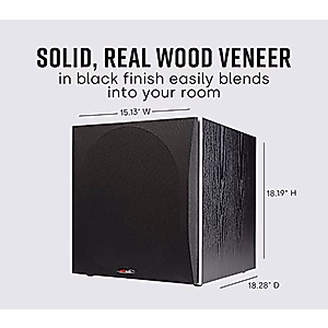 Polk Audio PSW505 12" Powered Subwoofer - Deep Bass Impact & Distortion-Free Sound, Up to 460 Watts, Easy Integration with Home Theater Systems, BLACK