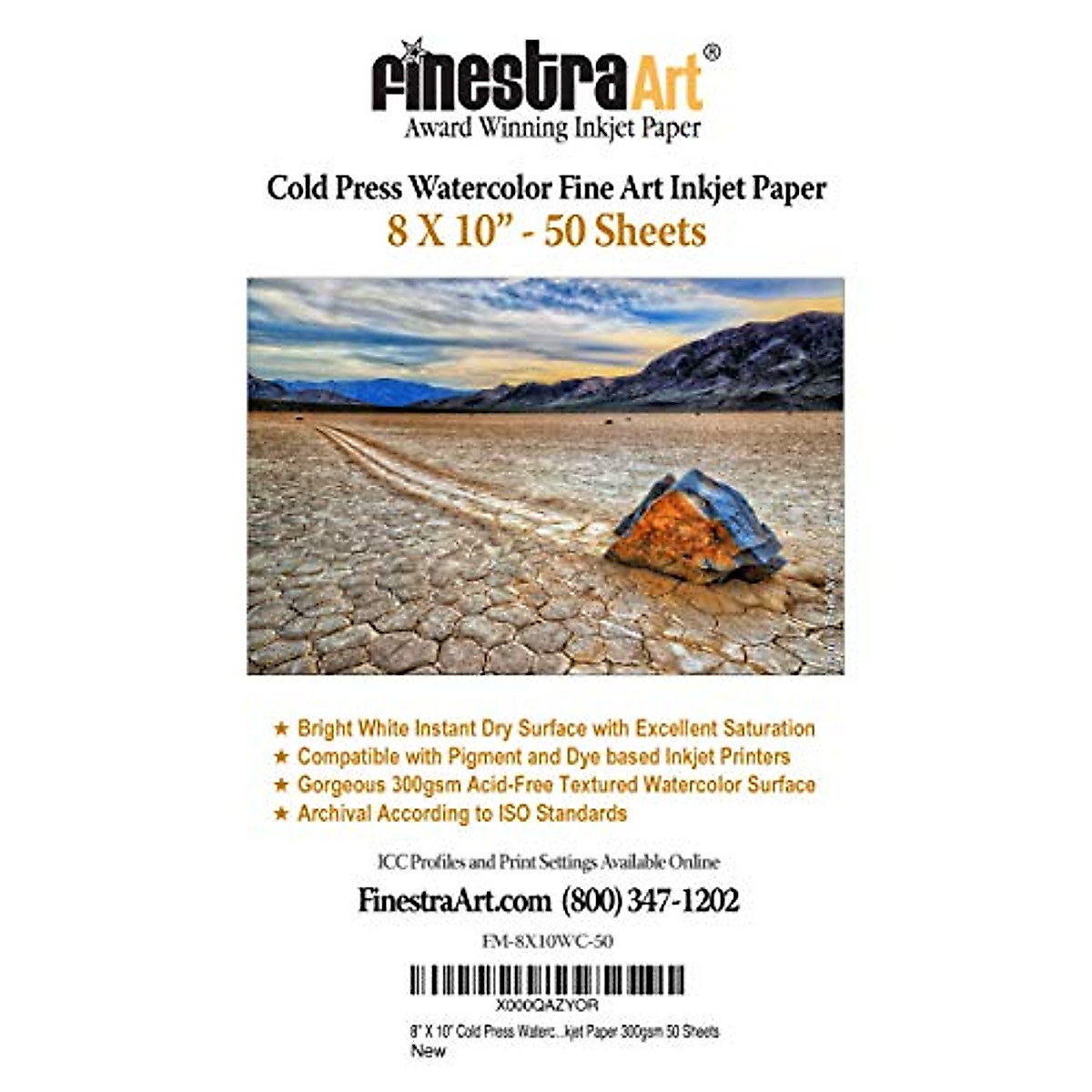 8" X 10" Cold Press Watercolor Fine Art Inkjet Paper - 50 Sheets