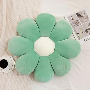 Menoeceus Flower Pillow, Daisy Pillow Flower Shaped Throw Pillow, Cute Decorative Pillows, Floor Pillow Seating Cushion, Plush Pillow Room Decor for Bedroom Sofa Chair (Green, 15.75")