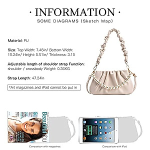 Clutch Purse Evening Shoulder Pleated Bag for Women Fashionable Tote Crossbody Handbags with Beaded Design Strap (White)