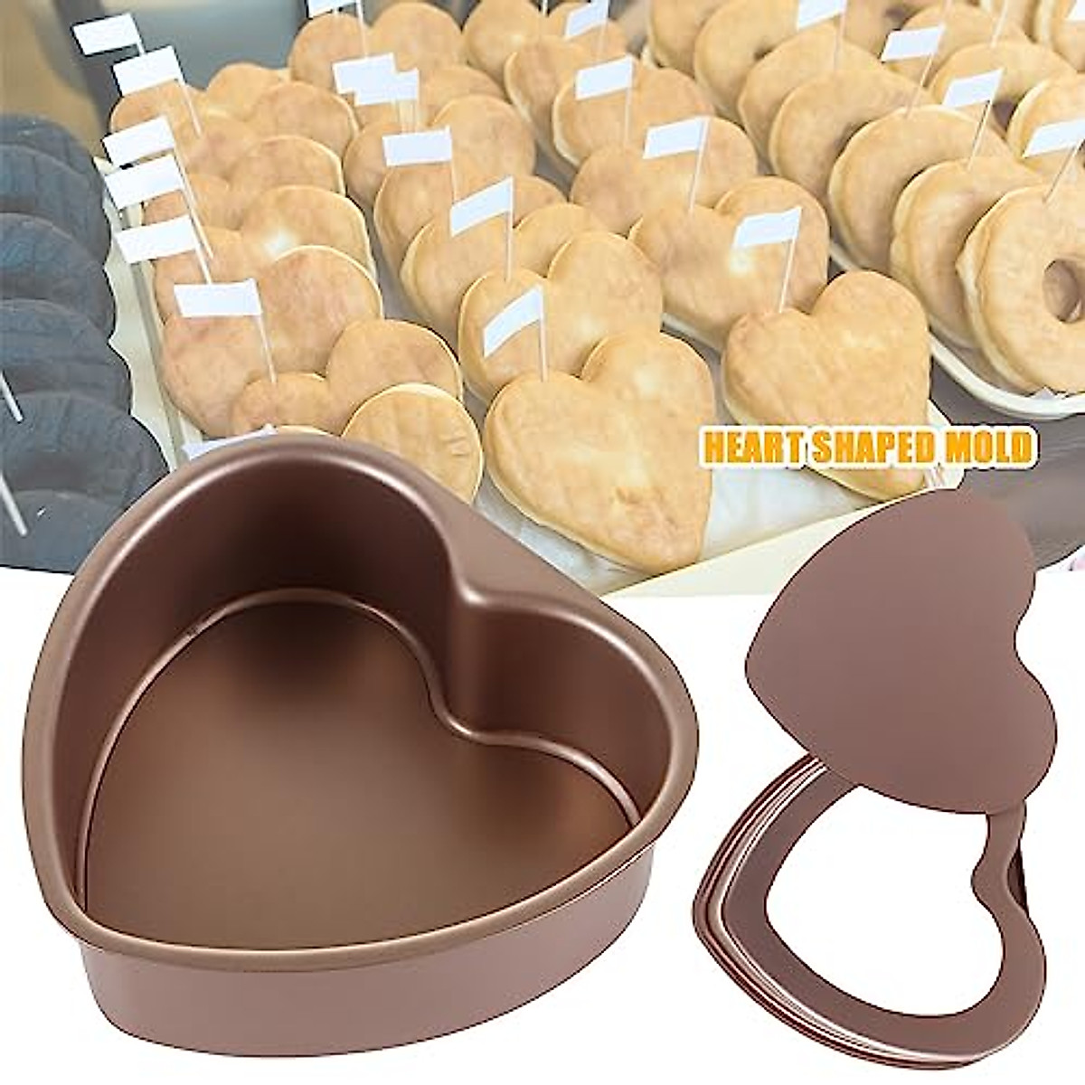 beyonday 2pcs Heart Shaped Cake Pan with Removable Bottom, 6+8 inch Carbon Steel Cake Tray for Wedding Birthday Anniversary, Kitchen Baking Bread Cheesecake Non-stick Cake Mold (Gold)