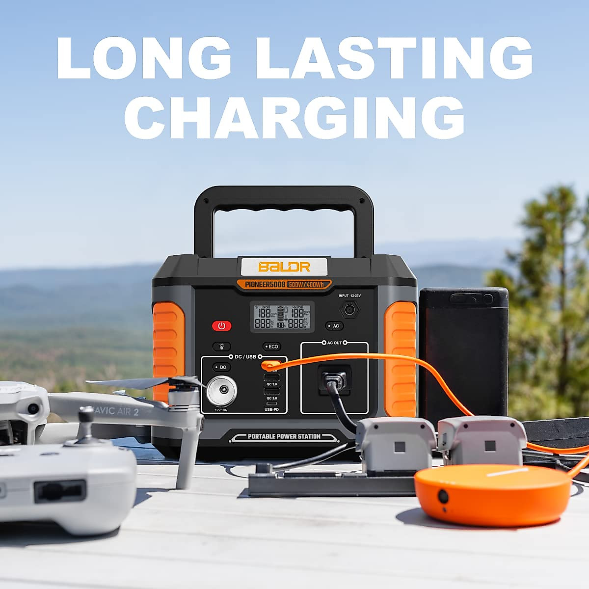 BALDR Portable Power Station 500W, 400Wh Outdoor Solar Generator Mobile Lithium Battery Pack with 120V AC Outlet (Solar Panel Optional) for Road Trip Camping, Outdoor Adventure