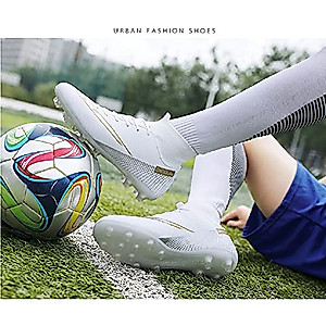 DONGXUYUAN Men's World Professional Football boot High top socks Breathable indoor and outdoor training shoes Sports shoes Football boot TF/AG (10.5, High tie Long Nails White)