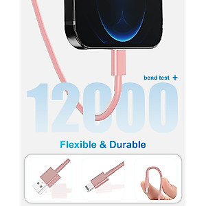 4 Pack [Apple MFi Certified] Apple Charging Cables 6ft, iPhone Chargers Lightning Cable 6 Foot, Fast iPhone Charging Cord for iPhone 14/14Pro/13/13Pro/12/11/11Pro/11Max/ X/XS/XR/XS Max/8, ipad(Pink)