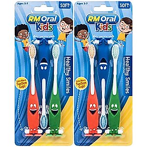 RM Oral Kids Healthy Smiles Suction Cup Soft Toothbrushes, 3 Count Twin Pack