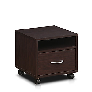 Furinno Indo Petite Under Desk Utility Cart with Casters, Espresso