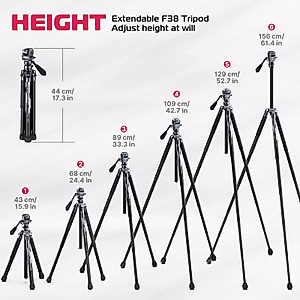 ULANZI F38 Video Travel Tripod, 61.4" Lightweight Carbon Fiber Camera Tripod with Quick Release 1/4" Screw & Video Head, for Most Cameras/DSLR/Projector, Weight 2.38lbs, Maxload 22lbs