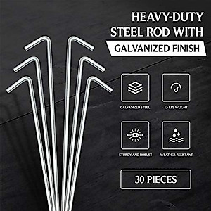 RAM-PRO Tent Garden Stakes Heavy Duty, Galvanized Steel Pegs Rust-Free Garden Edging Fence Hook, Landscape Pins | for Outdoor Camping, Soil Patio Gardening, & Canopies (60)