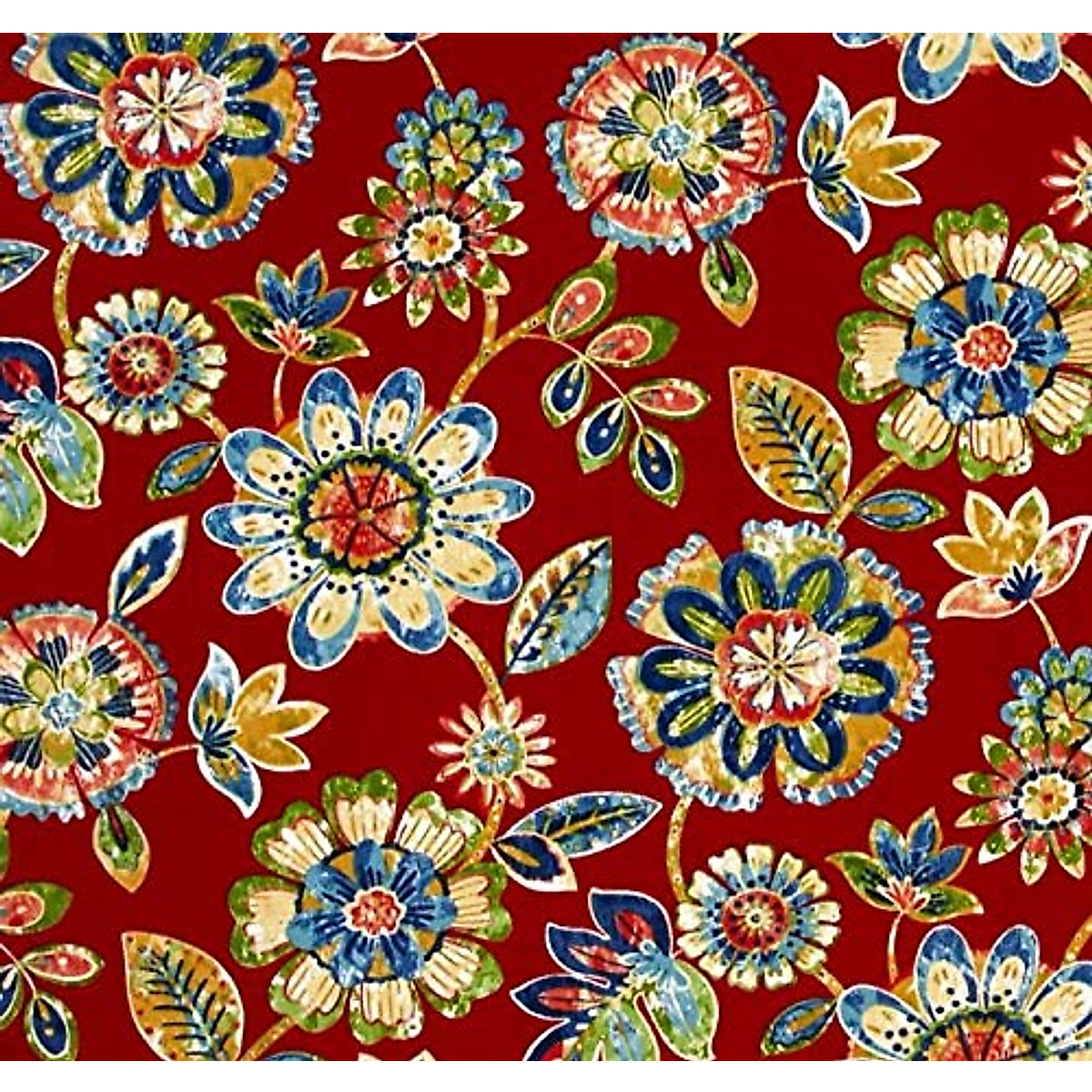 RSH DECOR Indoor Outdoor 3 Piece Tufted Wicker Cushion Set, Two U-Shape 19" x 19" and Loveseat 41" x 19" Daelyn Cherry Red with Blue Yellow, Green Floral