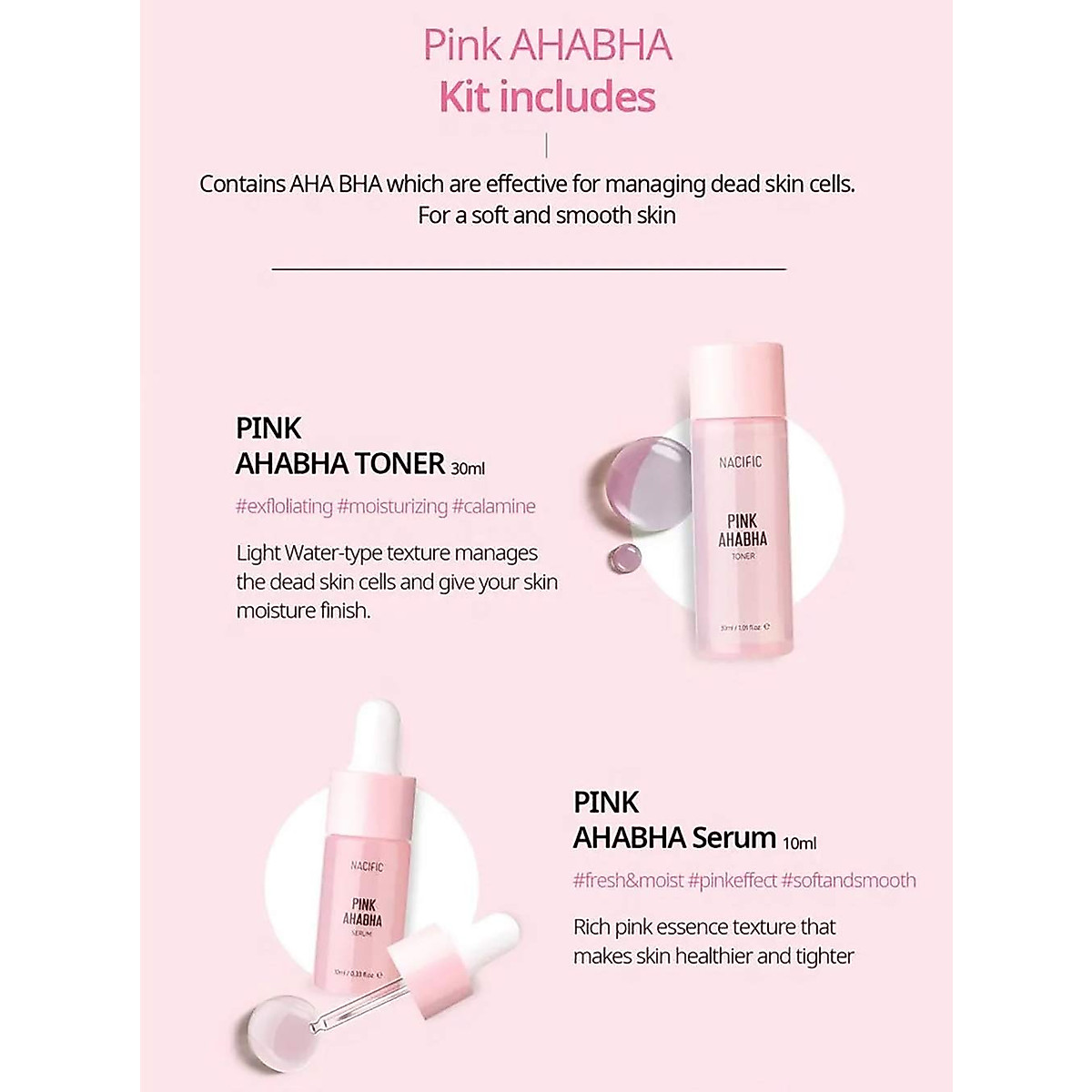 Nacific x Stray Kids Pink AHA BHA Kit ( Cleansing Foam, Toner, Serum, Cream ) Travel Size Skin Care Set with 4 Photocards (random) by KOSBEAUTY