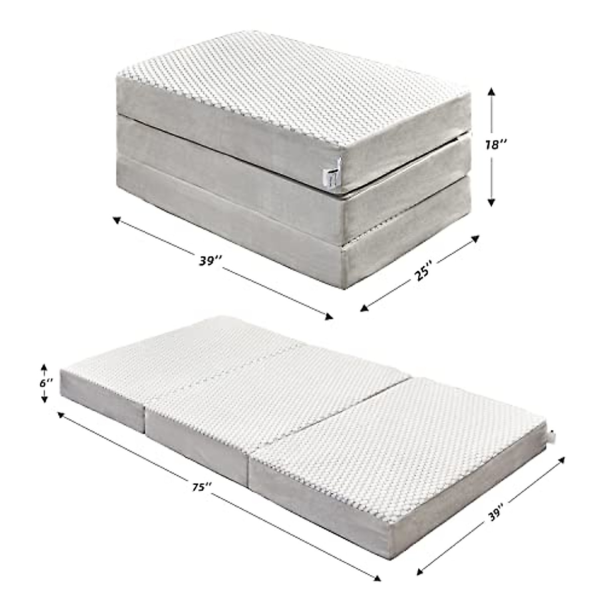Bejibear Folding Mattress, Upgraded Memory Foam Tri-fold Mattress with Ultra Soft Cover, Oeko-tex CertiPUR-US Certified Non-Slip Breathable Washable Cover, Foldable Mattress for Floor