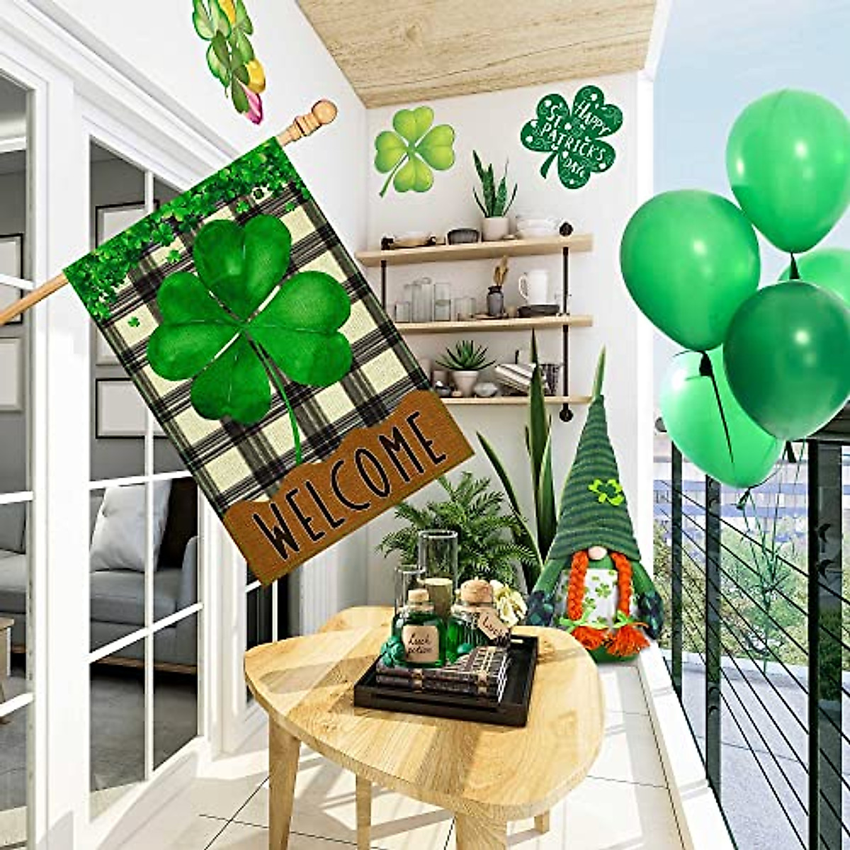 Spring Garden Flag Small Holiday Welcome Garden Flags for Outside, Garden Flags 12x18 Double Sided Burlap Lucky Green Four Leaf Clover Yard Flag Decorations Outdoor