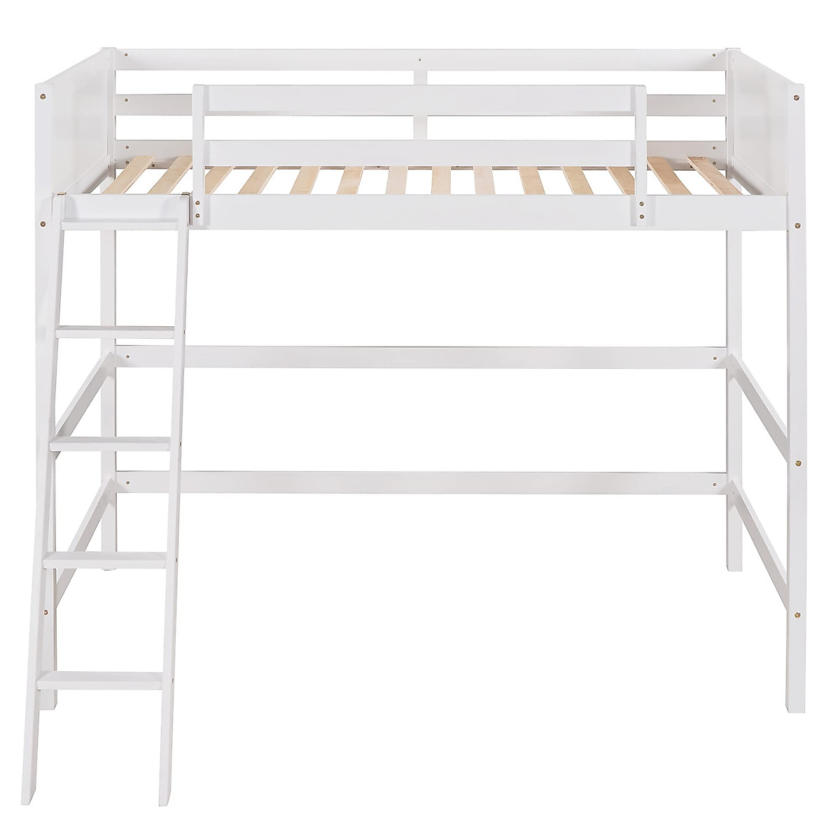 Harper & Bright Designs Twin Size Loft Bed with Inclined Ladder, Solid Wood Loft Bed Twin Frame with Full Length Guardrails for Kids Adults Boys Girls Teens, No Box Spring Needed (White)