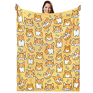 Corgi Blanket, Corgi Gifts for Women Corgi Lovers, Cozy Soft Dog Throw Blankets Orange, Cute Kawaii Cartoon Flannel Plush Blanket, Corgi Stuff Decor, 50x60 inch
