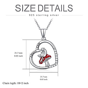 MEIDERBO Frog Mushroom Necklace 925 Sterling Silver Frog Mushroom Pendant Jewelry I Don't care Frog Mushroom Gift for Women Wife Mother Mother's Day Birthday Gifts