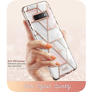 i-Blason Cosmo Series Case for Samsung Galaxy S10+ Plus, Stylish Glitter Protective Bumper Case Without Built-in Screen Protector (Marble)