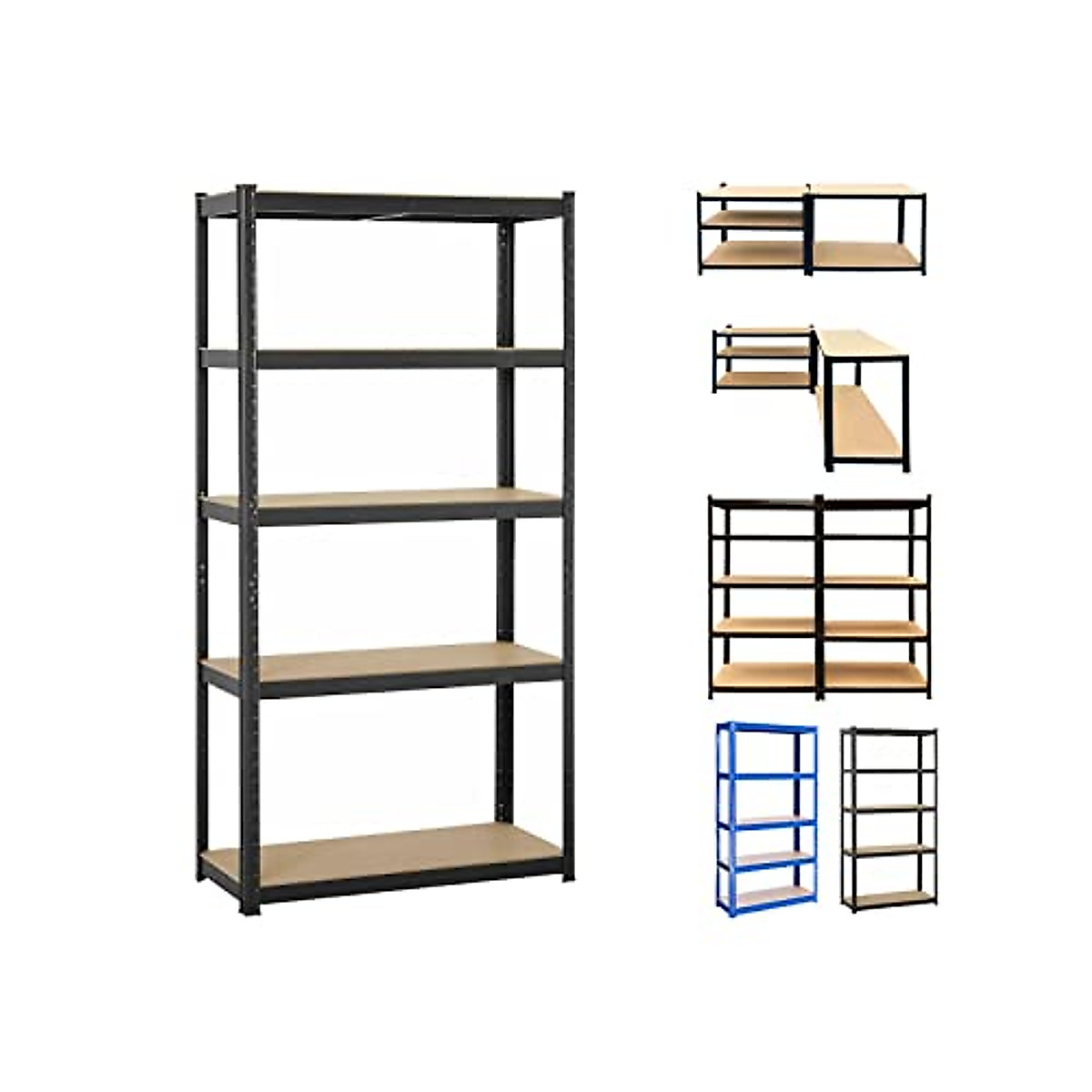 Garage Shelving Unit 5 Tier Adjustable Boltless Metal Racking Extra Heavy Duty Industrial Garage Storage Shelves, for Home Workshop Shed Office Warehouse, 79" H x 39" W x 20" D, Black