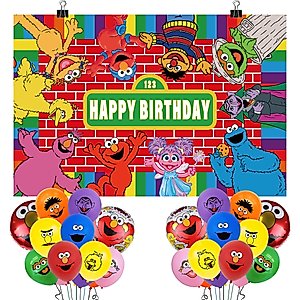 Birthday Party Supplies Cartoon Party Decoration Includes 59 X 39inch Backdorp, Latex Balloon, Foil Balloon, Birthday Street Theme Party Decoration for Kids Birthday Party Favors
