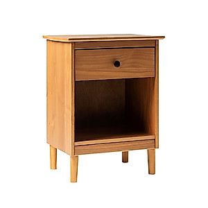 Walker Edison Traditional Wood 1 Drawer Nightstand Side Table Bedroom Storage Drawer and Shelf Bedside End Table, 18 Inch, Caramel