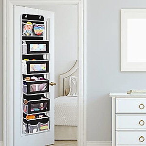 Meirenda Over the Door Hanging Organizer with 5 Large Clear Window Nursery Closet Baby Wall Mount Hanging Door Organizer Storage for Bedroom, Bathroom, Kitchen, Closet and Dorm with 19 Pockets (Black)