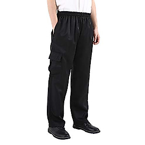 Men's and Women's Black Baggy Chef's Pants Floral Restaurant Work Pants and Kitchen Uniform Cargo Style Chef Pants M