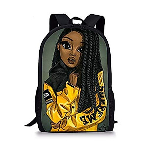 CartierMafia Primary School Book Bags for Children Girls Vintage Afro African American Black Woman Hip Hop Art Printed College Bookbags Backpack, One Size