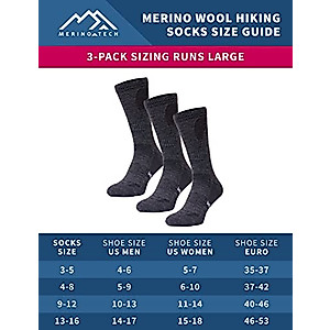 Merino.tech Merino Wool Socks for Women And Men - 85% Merino Wool Hiking Socks Crew Style (Multicolor: Brown, Dark Green, Red, 9-12)