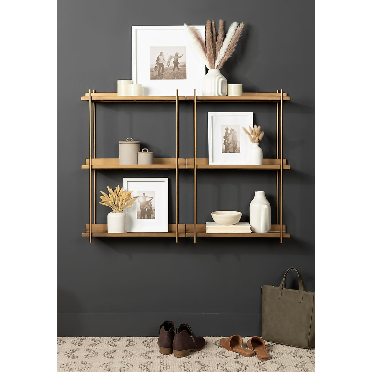 Kate and Laurel Dominic Modern Metal Bathroom Shelf, 20 x 7 x 30, Dark Gold, Sleek Glam 3-Tier Floating Shelves for Wall Decor, Display, and Over Toilet Storage