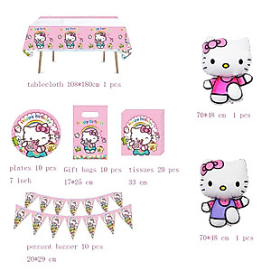 Hanjiejie 53 pcs Kitty Girls birthday party balloons, dinner plates, paper towels,banners, tablecloths,Gift bags,children's tablecloths,baby shower birthday party decorations.