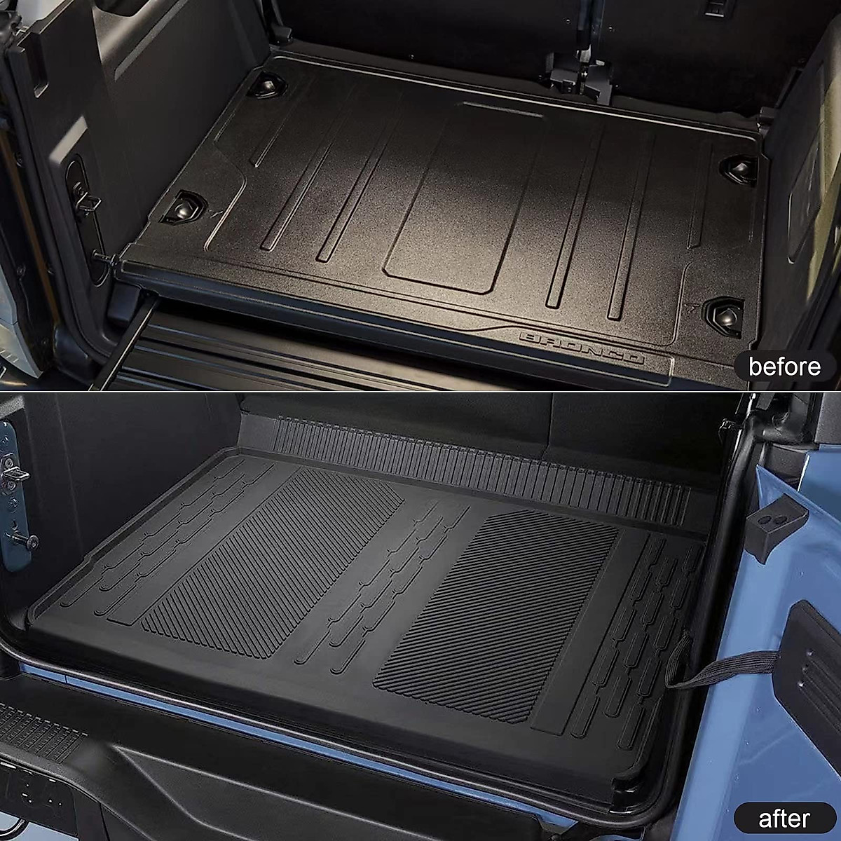 Rubber Cargo Tray Liner compatibility with 2021-2022 Bronco 4-Door,Reserve cutting position without covering The hook,3D TEP Trunk Liner Trunk Mat compatibility with Ford Bronco Accessories (black)