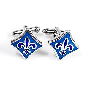 MRCUFF Fleur-de-lys Fleur De Lis Black & Blue 2 Pairs Cufflinks in Presentation Gift Box Polishing Cloth