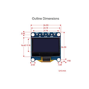waveshare 0.96inch OLED Display Module for Raspberry Pi/Arduino/STM32, 128×64 Pixels Screen, Blue Display Color, 4-Wire SPI / I2C Communication Interfaces, 3.3V / 5V