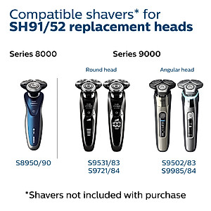 Philips Norelco Genuine SH91/52 Replacement Shaving Heads Compatible with Norelco Shaver Series S9000 and 9000 Prestige, Latest Version for Refreshed SH90/70, SH98/70, and SH98/80