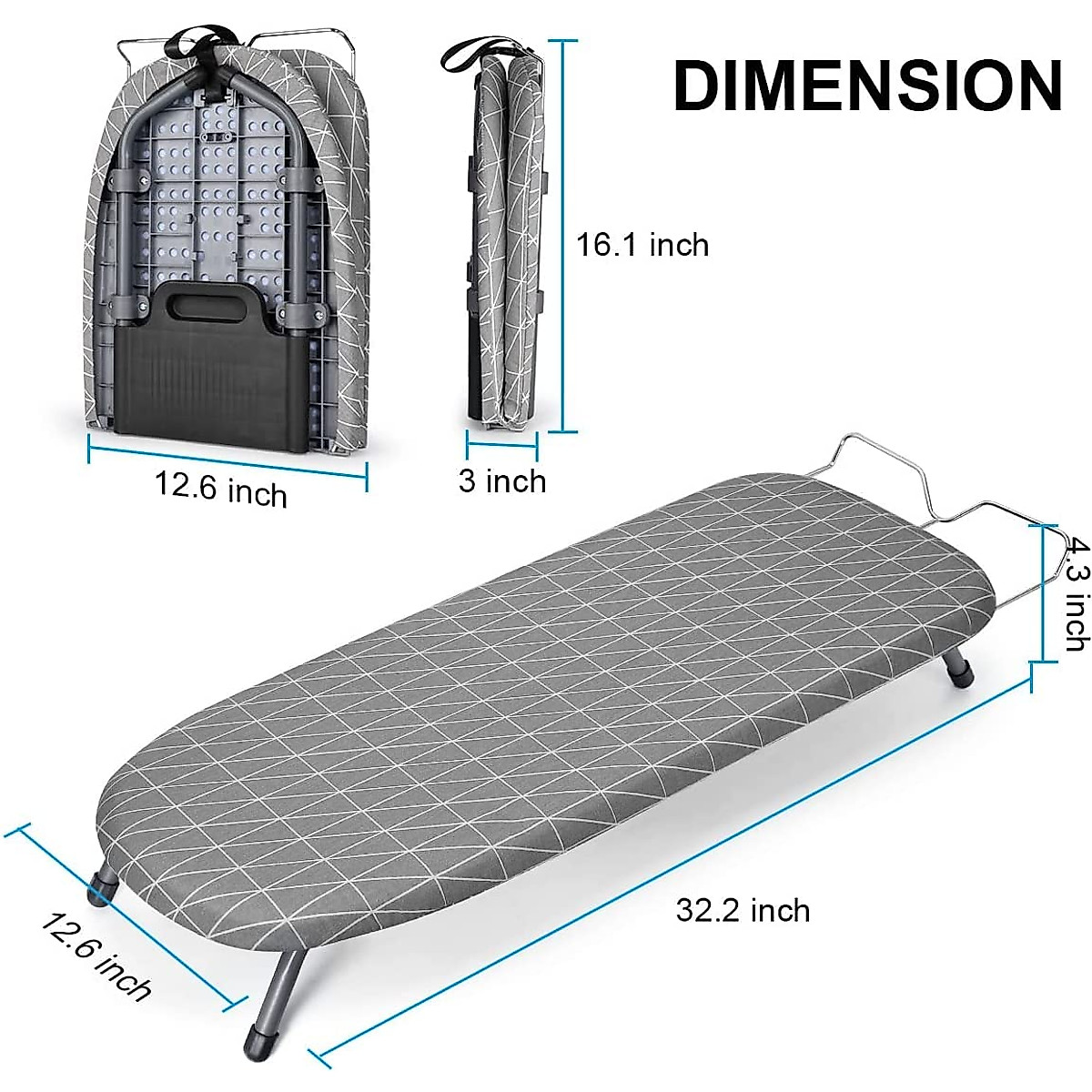 Foldable Ironing Board, Portable Iron Board with Iron Rest, Tabletop Small Ironing Board with 2 Heat Resistant Ironing Covers, Mini Ironing Board with Non-Slip Feet for Bathroom, Laundry Rooms, Dorms