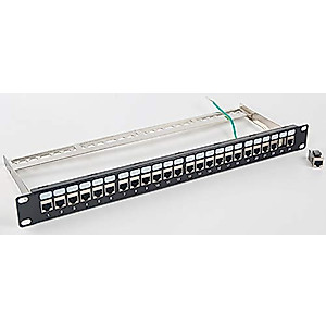Detroit Packing Co. 24 Port CAT6A RJ45 Through Coupler Patch Panel with Back Bar, Wallmount or Rackmount, Compatible with Cat5, Cat5e, Cat6, Cat6A, UTP STP Cabling (CAT6a Shielded, 24-Port)