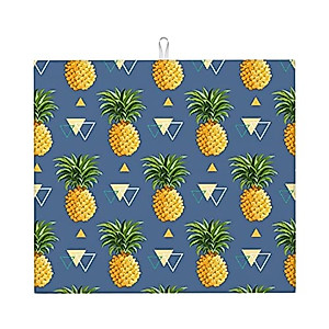 gold pineapple background Printed Drying Mat For Kitchen Ultra Absorbent Microfiber Dishes Drainer Mats Non-Slip Silicone Quick Dry Pad - 18 X 16inch