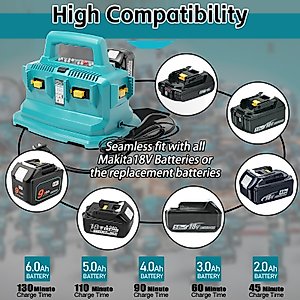 【Charge Choose Button & Wall Hole】 Replacement 6 Port Charger for Makita 18V Six Port Lithium-Ion Charger Fast Charge with Power Button,6 LED Indicators