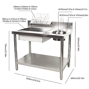Fried Chicken Breading Table, Commercial Food Prep Breader Station Stainless Steel Fried Food Prep Breading Station with Stainless Steel Containers and Baskets Perfect for Kitchen Restaurant Business